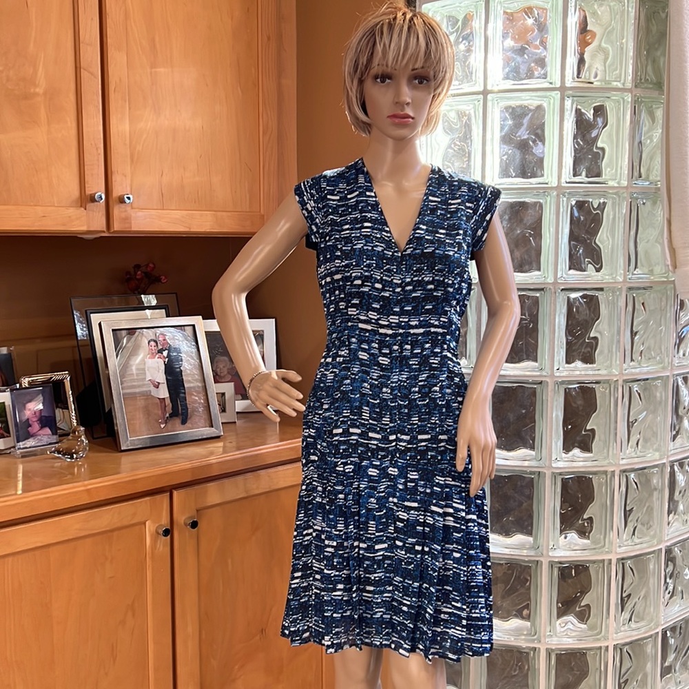 Reiss Beautiful Blue And White Dara Geo Print Cap Sle… - Gem